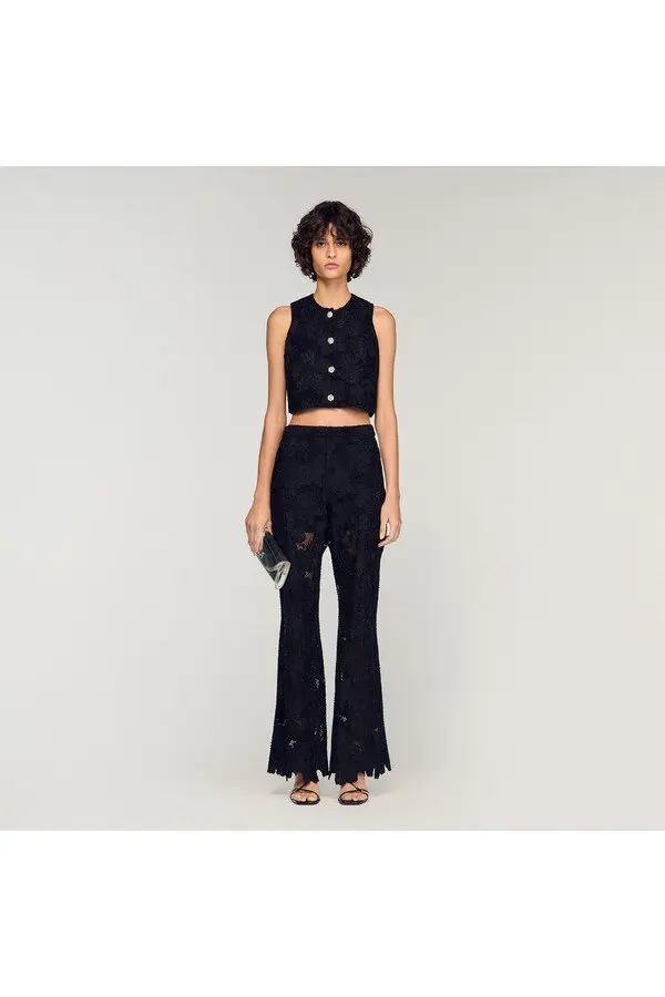 Sandro Guipure Lace Straight Leg Trousers - Black