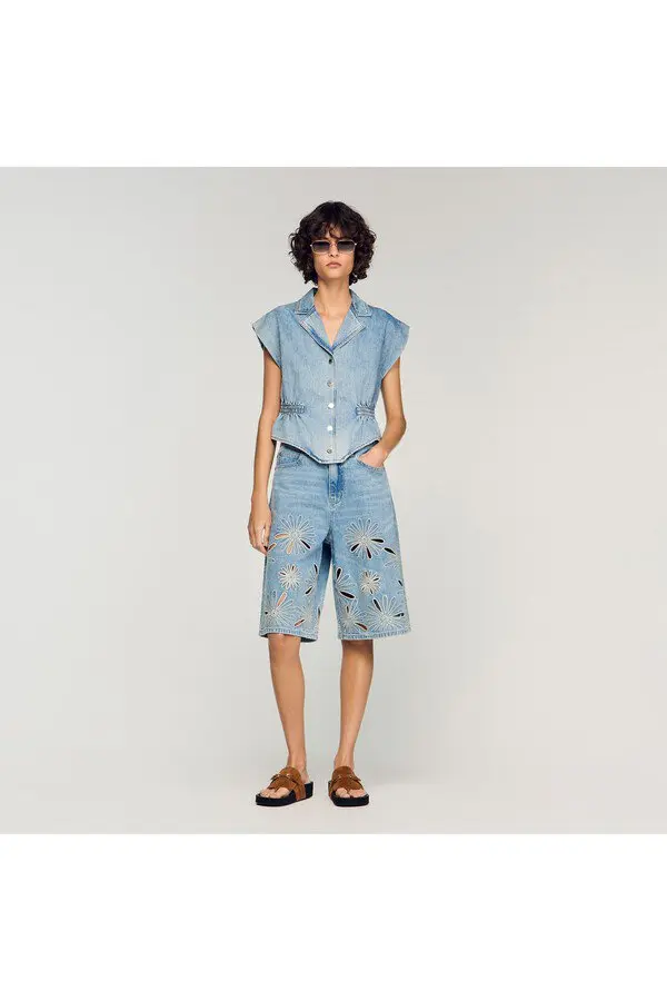 Sandro Fitted Denim Top