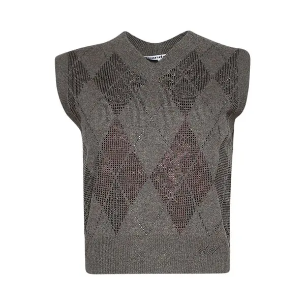 Alexander Wang V-neck Sleeveless Vest With Crystal Argyle Pattern