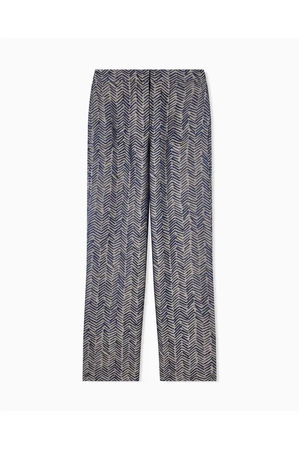 Giorgio Armani Viscose Trousers With Chevron Jacquard - Blue
