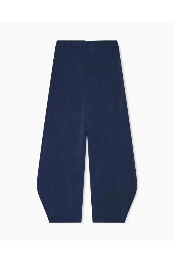 Giorgio Armani Washed Silk Trousers With Rounded Hem - Blue / Navy