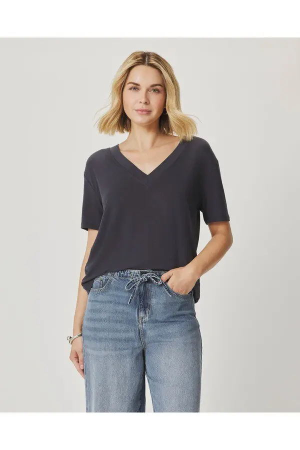 Splendid Kacey Bamboo Blend V-neck Tee - Black