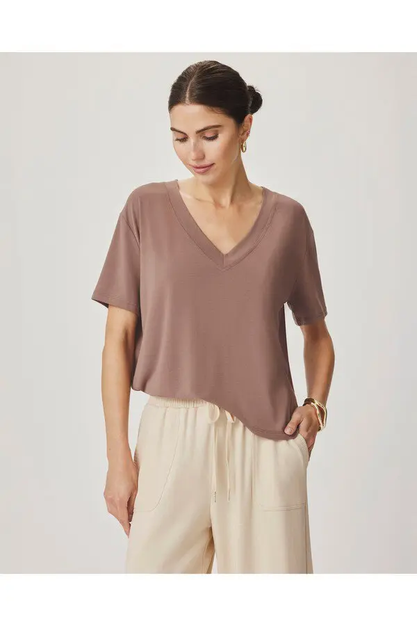Splendid Kacey Bamboo Blend V-neck Tee - Natural