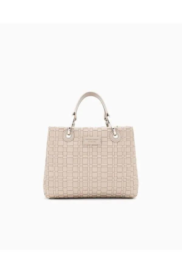 Emporio Armani Myea Small Shopper Bag In Woven Nylon - Beige