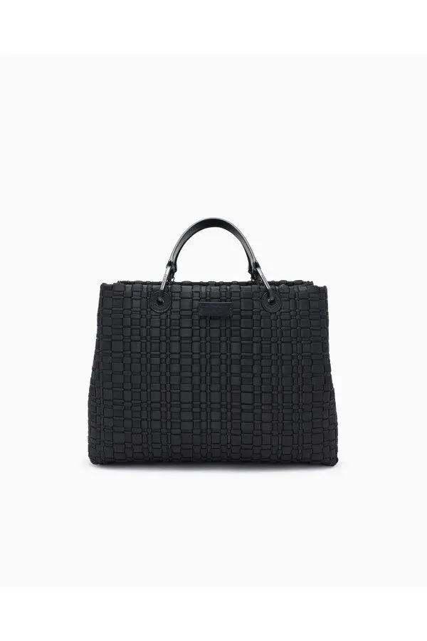 Emporio Armani Myea Medium Shopper Bag In Woven Nylon - Black