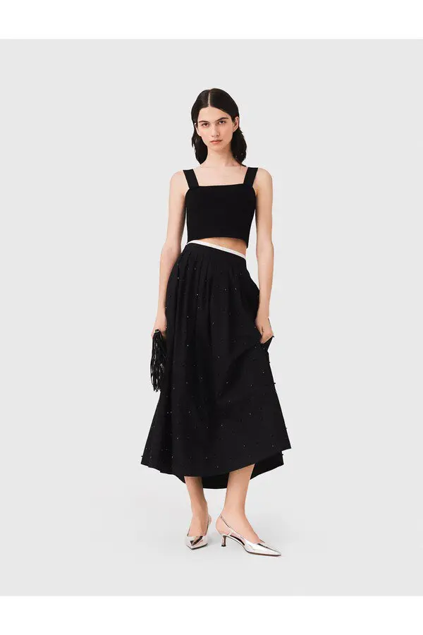 Maje Knitted Crop Top With Straps - Black