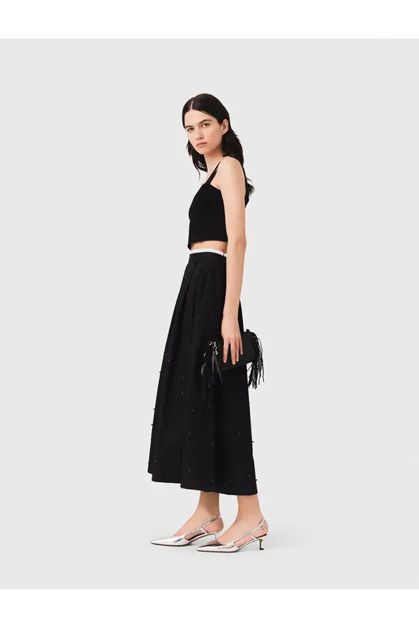 Maje Knitted Crop Top With Straps - Black