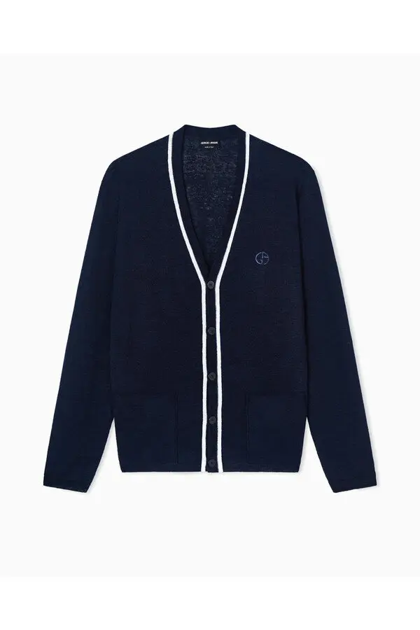 Giorgio Armani Linen And Silk Cardigan - Navy
