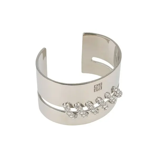 Givenchy Stitch Cuff Bracelet In Metal With Crystals - Silver