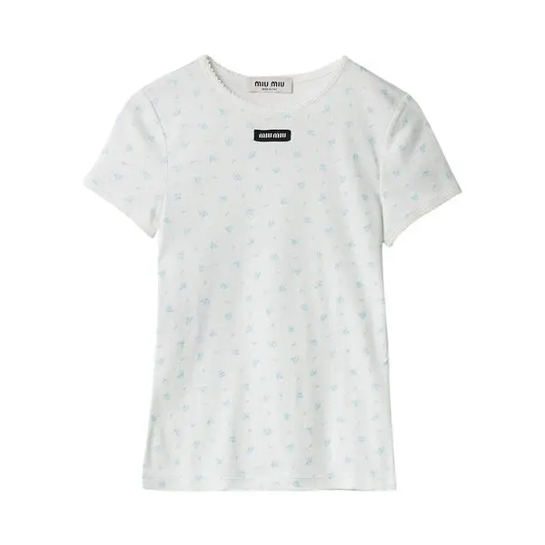 Miu Miu Costina Print T-shirt 'bianco/azzurro - White