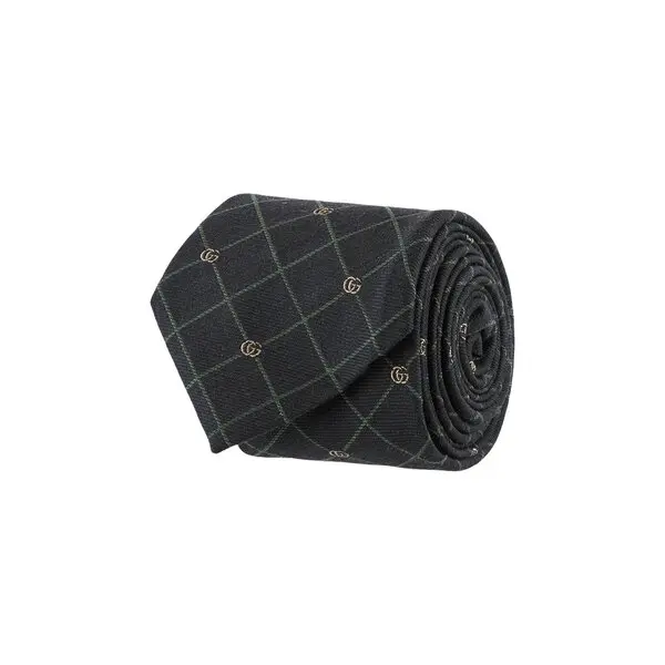 Gucci Double G/check Silk Jacquard Neck Tie - Blue