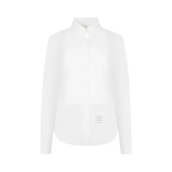 Thom Browne Plisse Bib Button Down Poplin Shirt