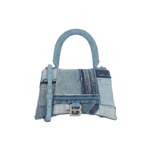 Balenciaga Hourglass Denim Patchwork Top Handle Bag 'washed - Blue