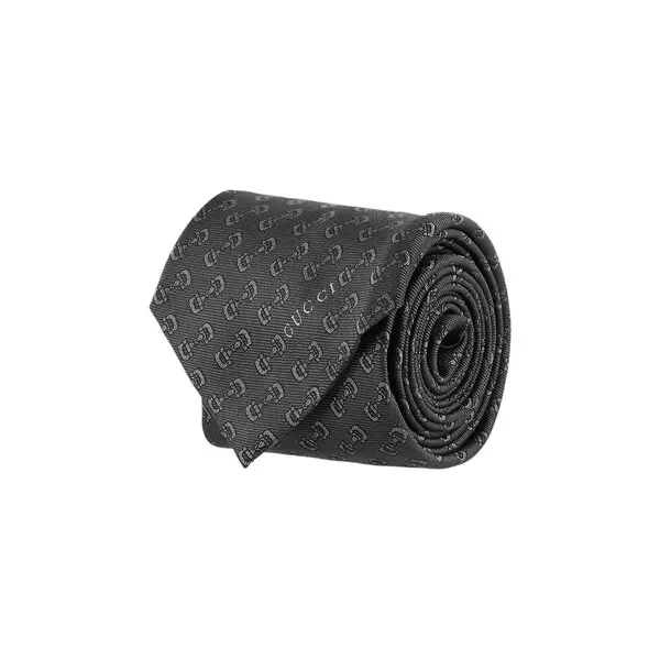 Gucci Horsebit Silk Jacquard Neck Tie - Black