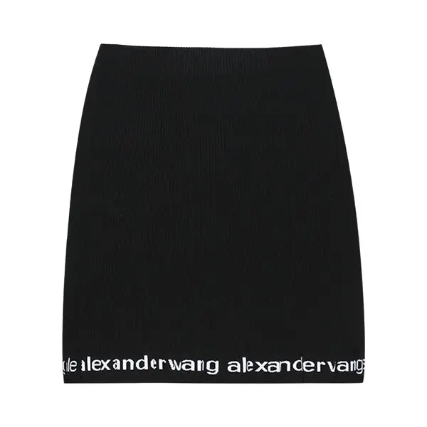 Alexander Wang Ribbed Mini Skirt W/logo - Black