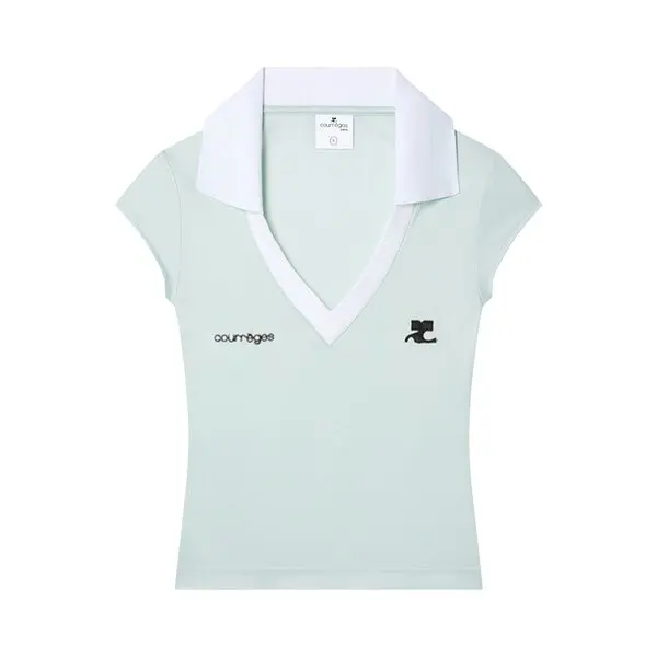 COURREGES Sports Cropped Polo 'light Mint/heritage White - Green