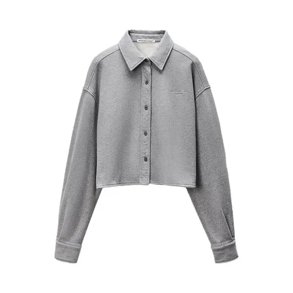 Alexander Wang Cropped Button Down Shirt 'dark Heather