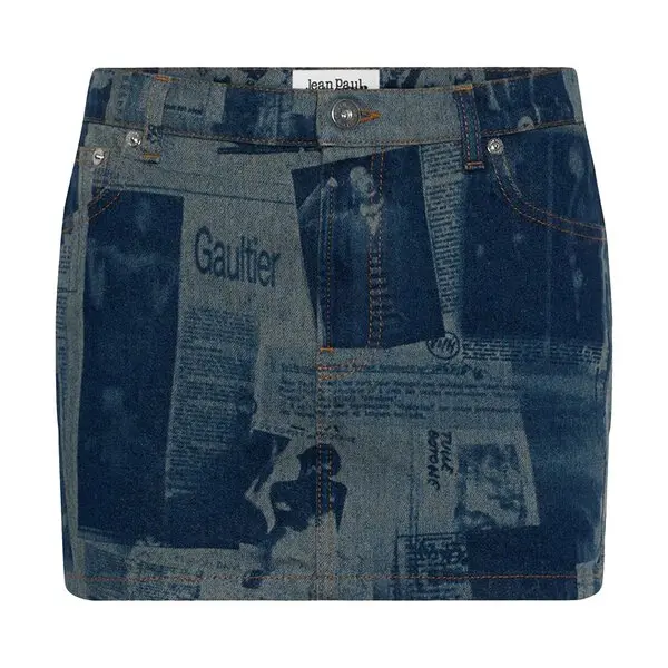JEAN PAUL GAULTIER Mini Skirt With Newspaper Print 'indigo/beige - Blue