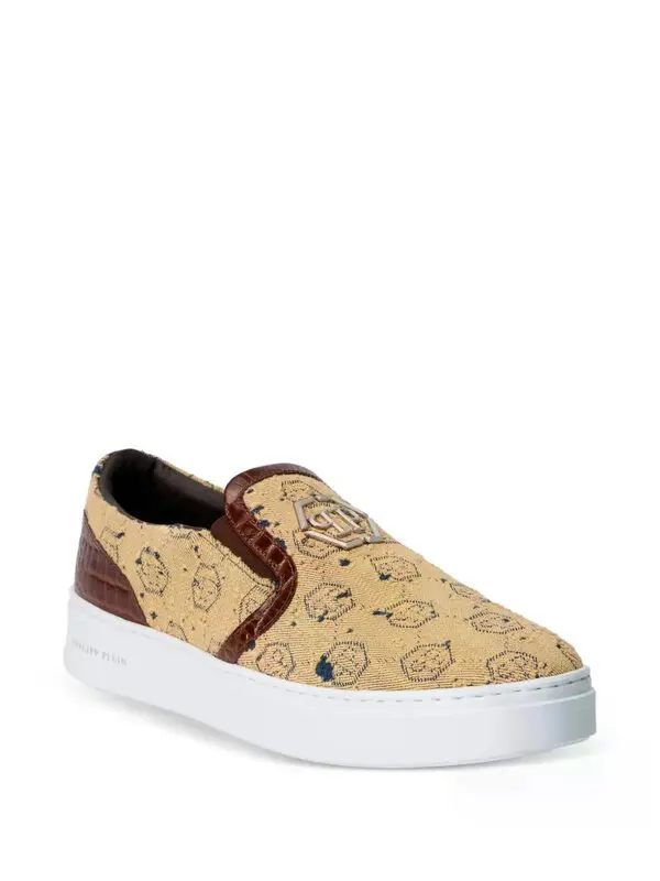Philipp Plein Monogram Slip-on Sneakers - Neutrals