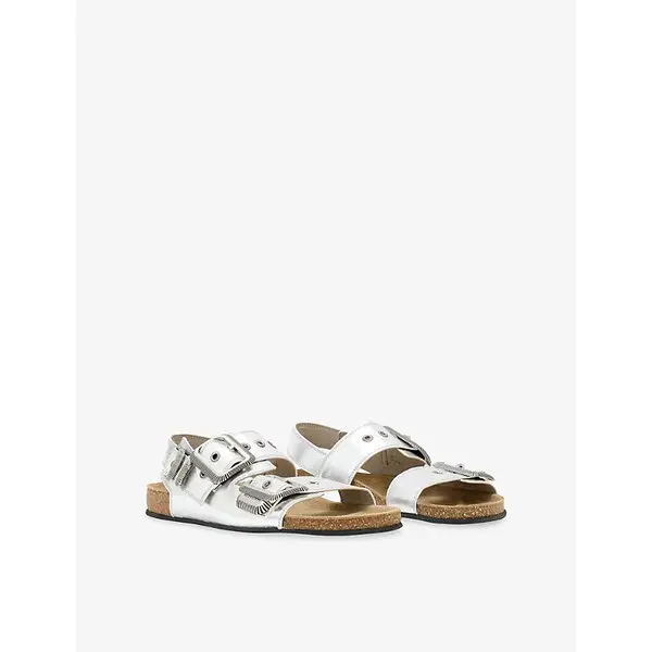 ALLSAINTS Staffa Leather Sandals - Silver Shine