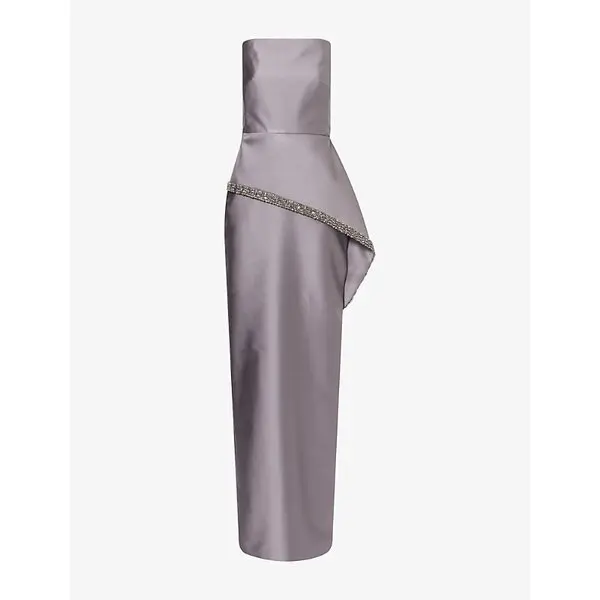 Roland Mouret Square-neck Jewel-embellished Satin Gown - Grey