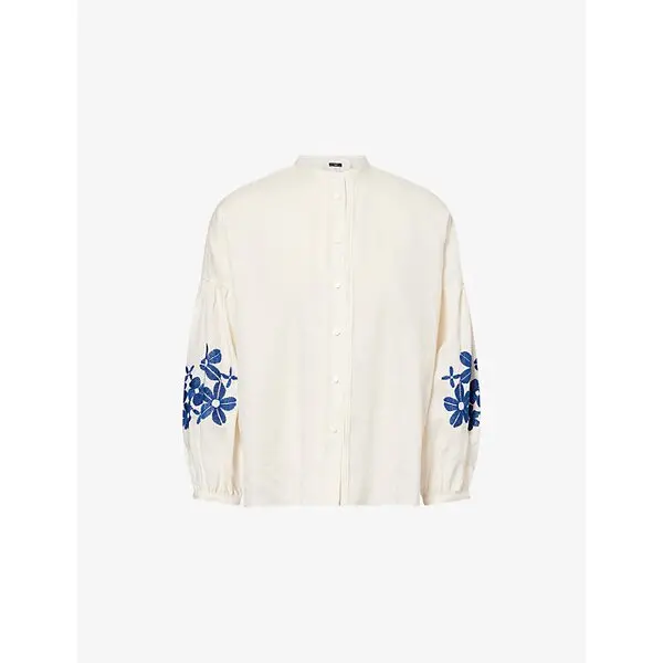 Max Mara Floral-embroidery Linen Shirt - Ecru