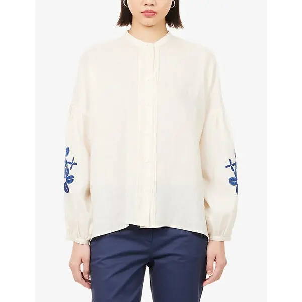 Max Mara Floral-embroidered Linen Shirt
