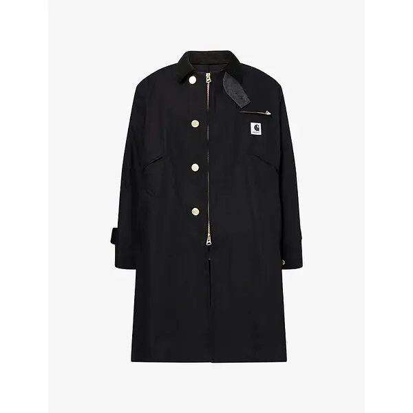 Sacai X Carhartt Wip Logo-patch Duck Cotton Coat - Black