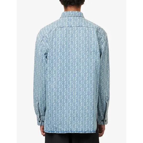 Dries Van Noten Pointed-collar Graphic-pattern Denim Shirt