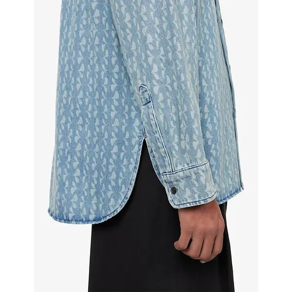 Dries Van Noten Pointed-collar Graphic-pattern Denim Shirt