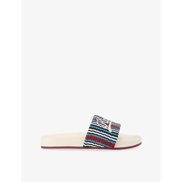 Kurt Geiger Script Fabric Slides - Red Comb
