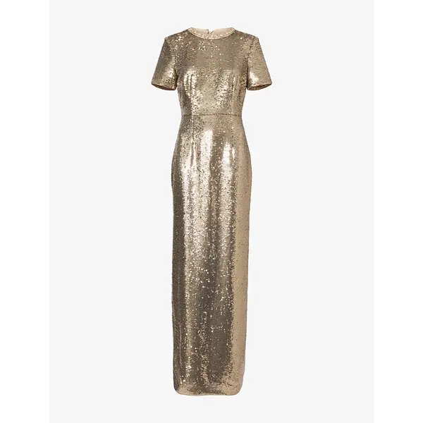 Roland Mouret Embellished-neckline Sequinned Column Gown