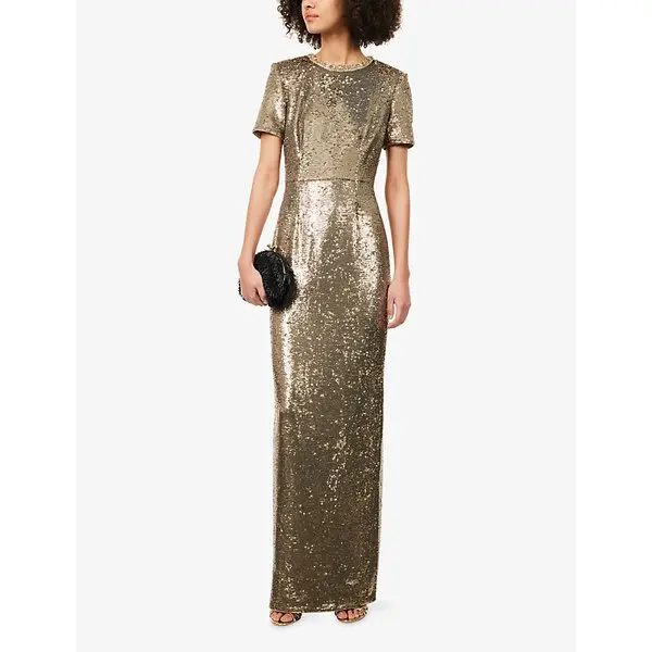 Roland Mouret Embellished-neckline Sequinned Column Gown