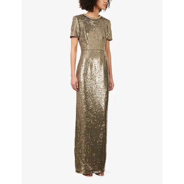 Roland Mouret Embellished-neckline Sequinned Column Gown