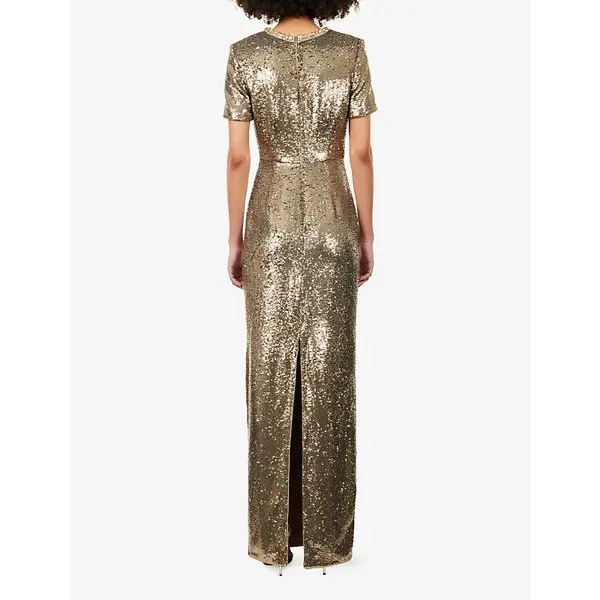 Roland Mouret Embellished-neckline Sequinned Column Gown