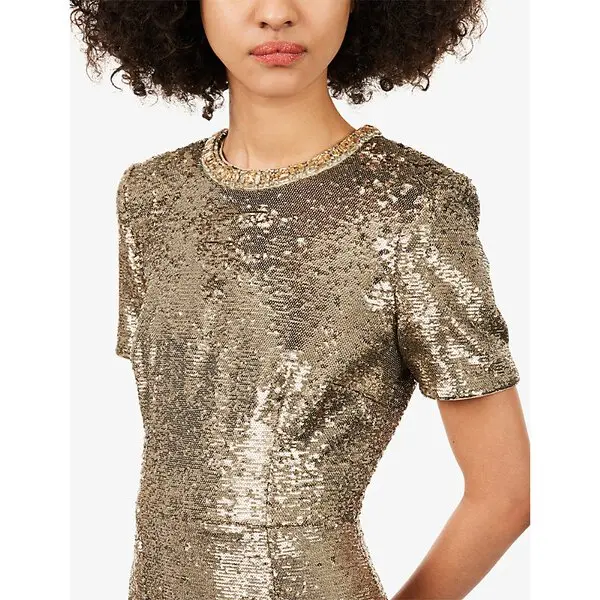 Roland Mouret Embellished-neckline Sequinned Column Gown