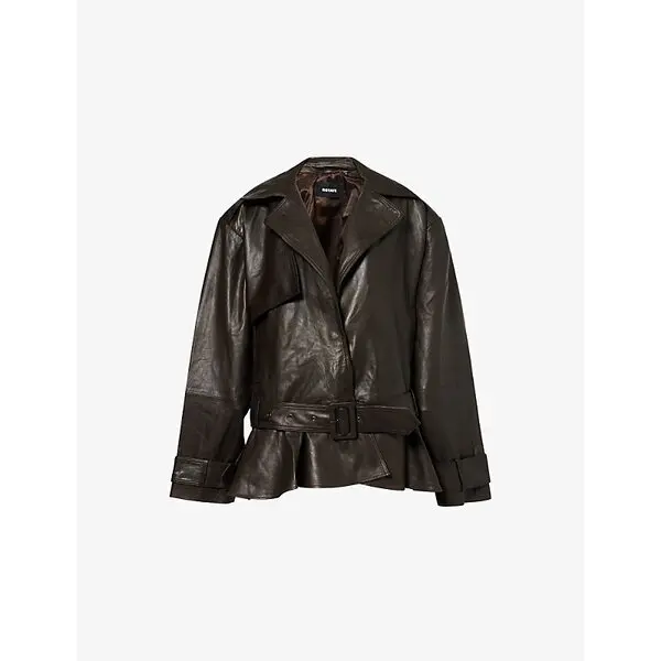 ROTATE BY BIRGER CHRISTENSEN Peplum Relaxed-fit Leather Jacket - Mole