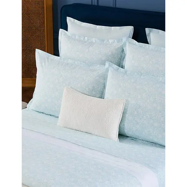 YVES DELORME Capri Floral-print Cotton-sateen Oxford Pillowcase 65cm X 65cm - Aqua