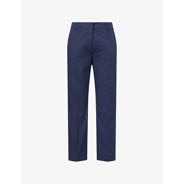 Max Mara Cropped Cigarette Slim-fit Cotton Trousers - Navy