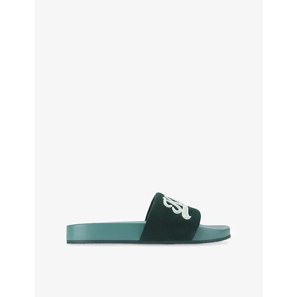 Kurt Geiger Script Suede Slides - Dark Green