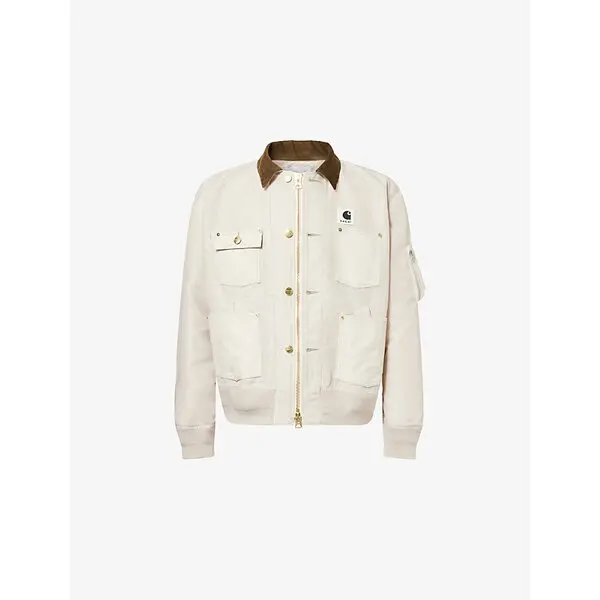 Sacai X Carhartt Wip Logo-patch Canvas Jacket - Ivory