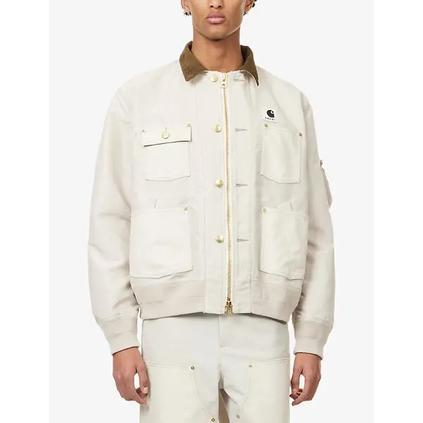Sacai X Carhartt Wip Logo-patch Canvas Jacket - Ivory
