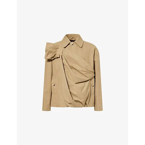 Simone Rocha Gathered Flower Sash Asymmetric Cotton-blend Jacket - Khaki