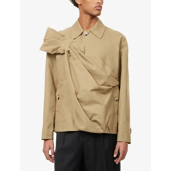 Simone Rocha Gathered Flower Sash Asymmetric Cotton-blend Jacket - Khaki