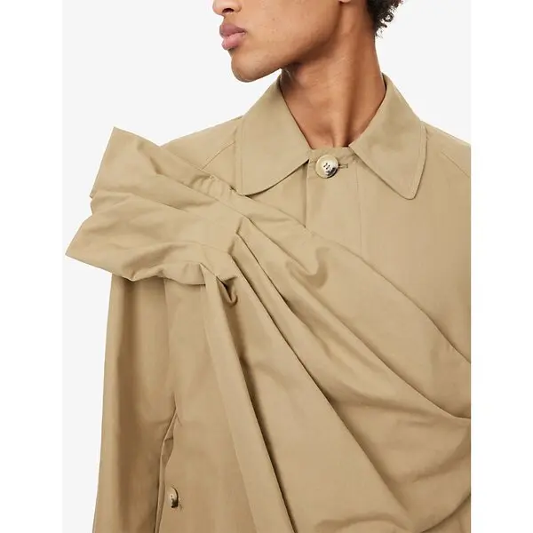 Simone Rocha Gathered Flower Sash Asymmetric Cotton-blend Jacket - Khaki