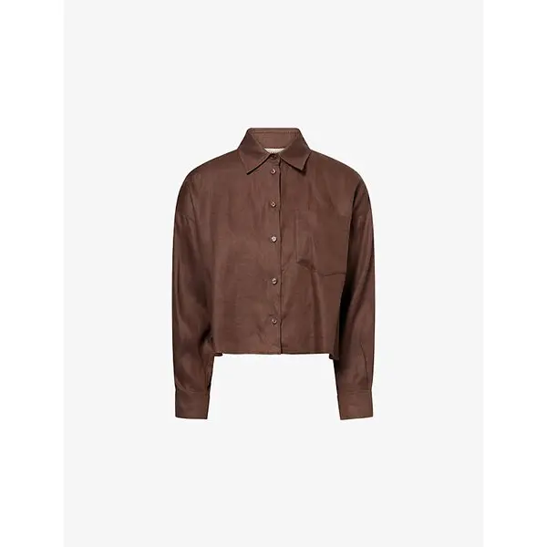 Max Mara Crop Relaxed Linen Shirt - Chocolate