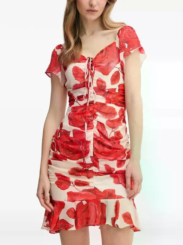 GAUDI Floral-print Ruched Mini Dress - Red