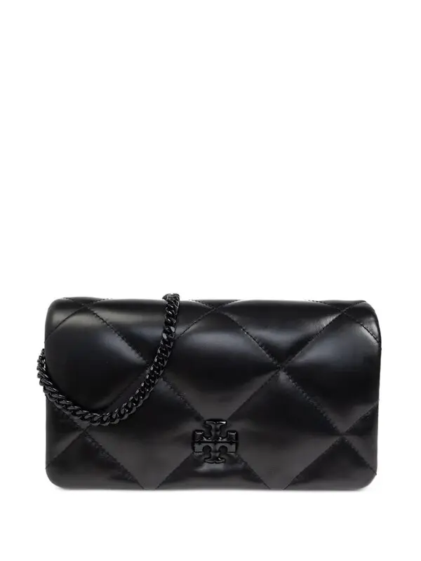 Tory Burch Kira Diamond Quilt Powder Coated Chain Wallet - Black