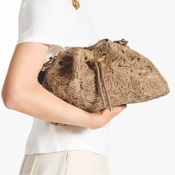 JIMMY CHOO Cinch Medium Raffia Shoulder Bag - Neutral
