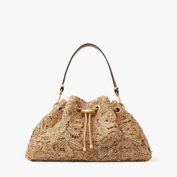 JIMMY CHOO Cinch Medium Raffia Shoulder Bag - Neutral